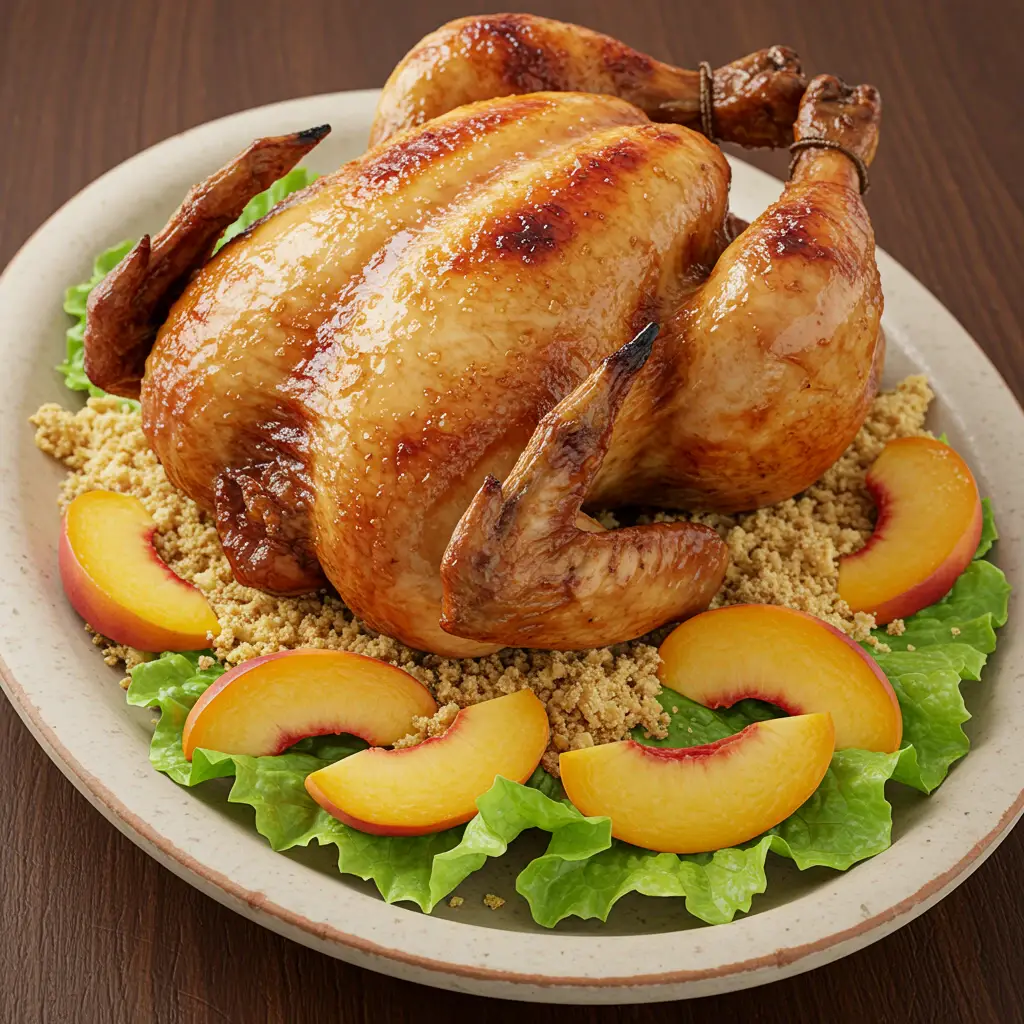 Receita de Frango Assado com Farofa de Pêssego e Calabresa - Dicas e Dicas