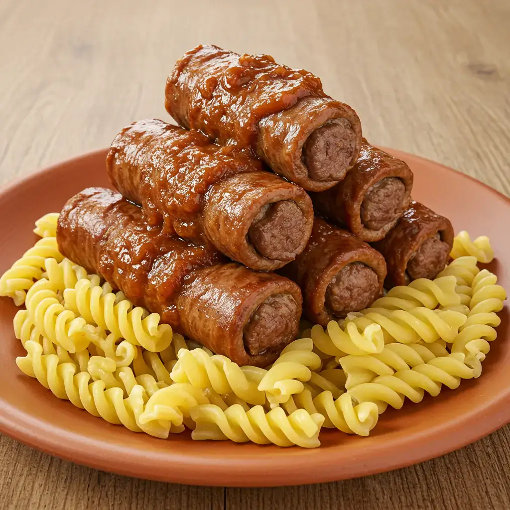 Receita de Rolê de Coxão Mole com Molho e Macarrão Parafuso - Dicas e Dicas